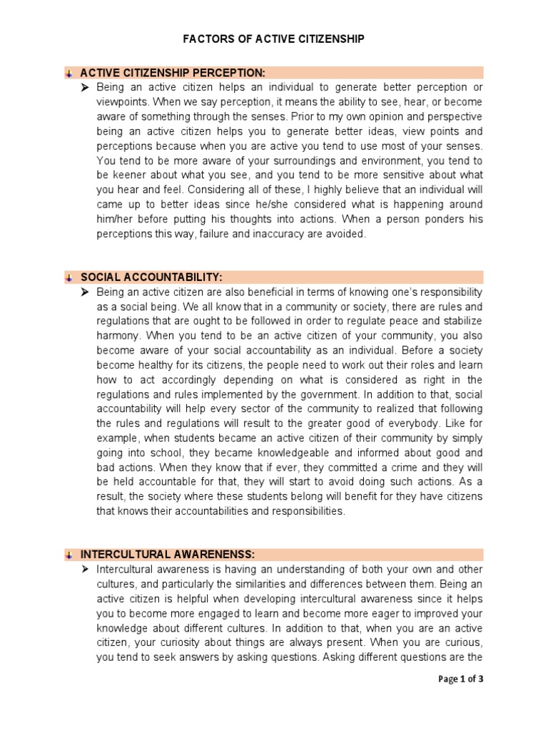 Factors of Active Citizenship | PDF | Citizenship | Cross Cultural ...