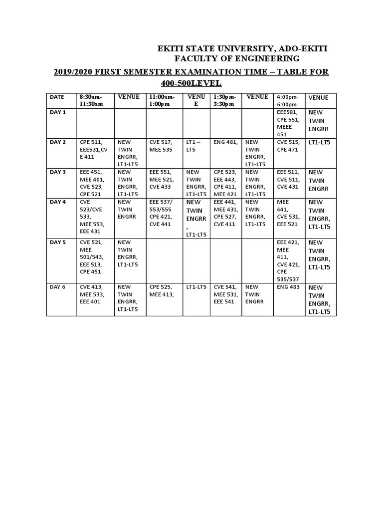 Engineering Exam Timetable 2019/2020 | PDF | Computer Science | Engineering