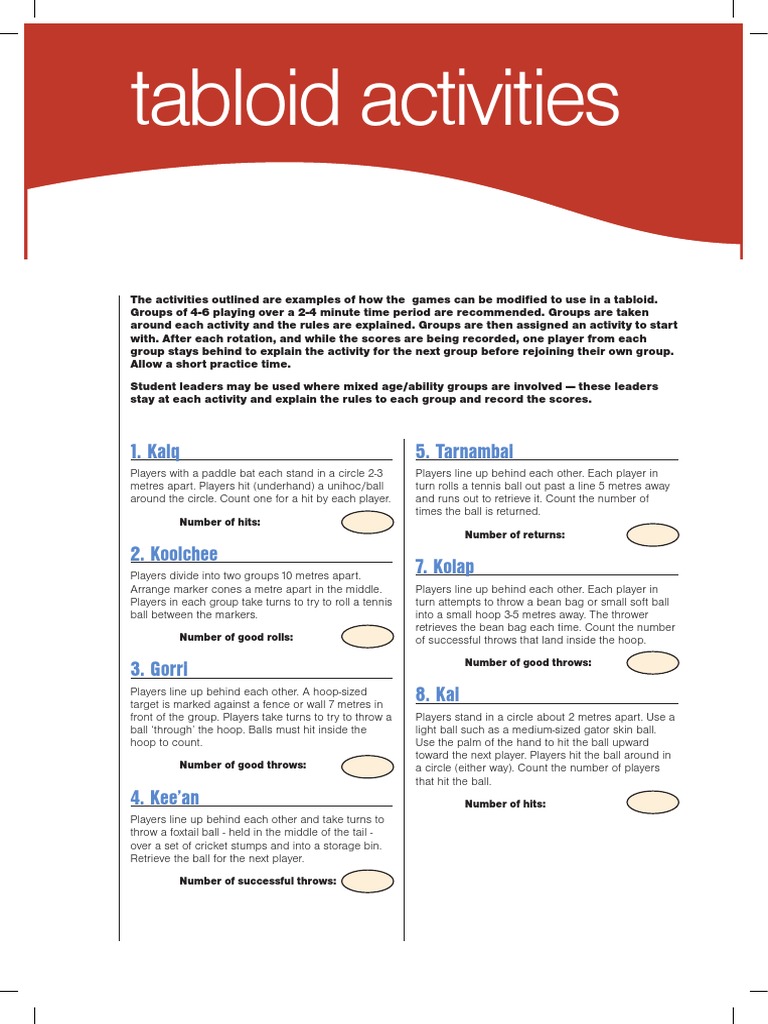 Tabloid Activities: 1. Kalq 5. Tarnambai | PDF | Hobbies | Athletic Sports