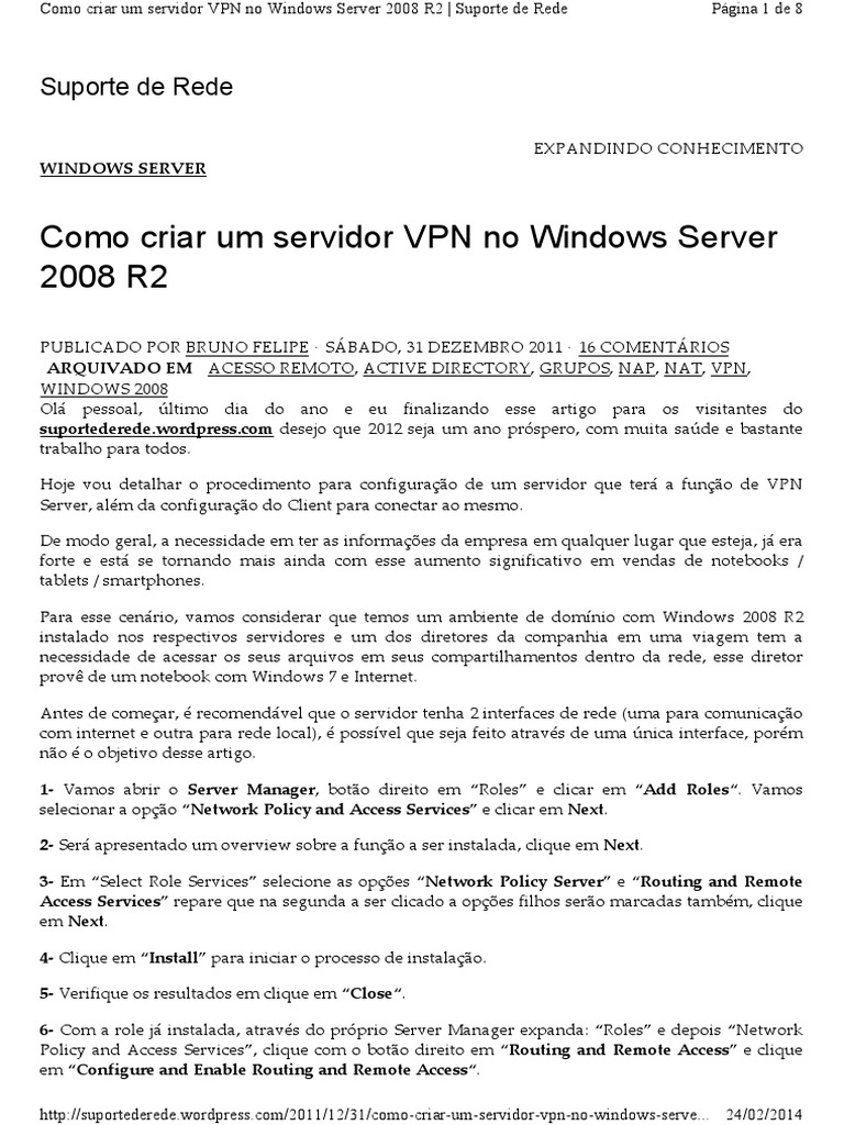 Como Criar Um Servidor VPN No Windows Server 2008 R2 | PDF | Rede ...
