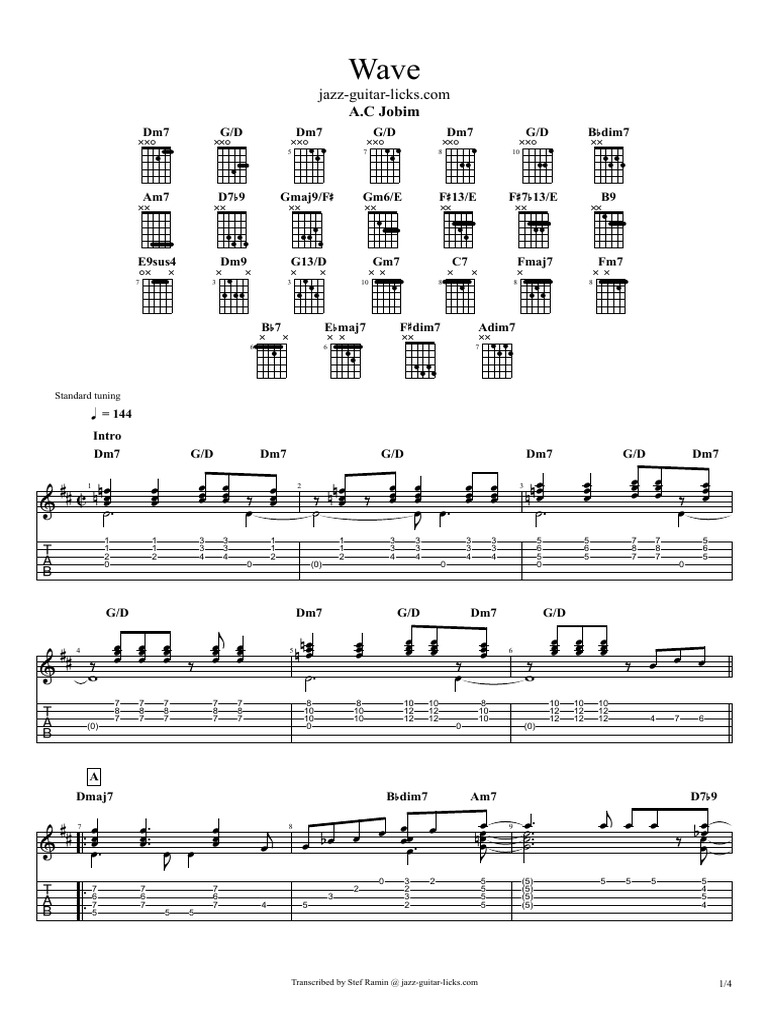 Wave A.C Jobim Guitar Transcription | PDF | Elements Of Music | Music ...