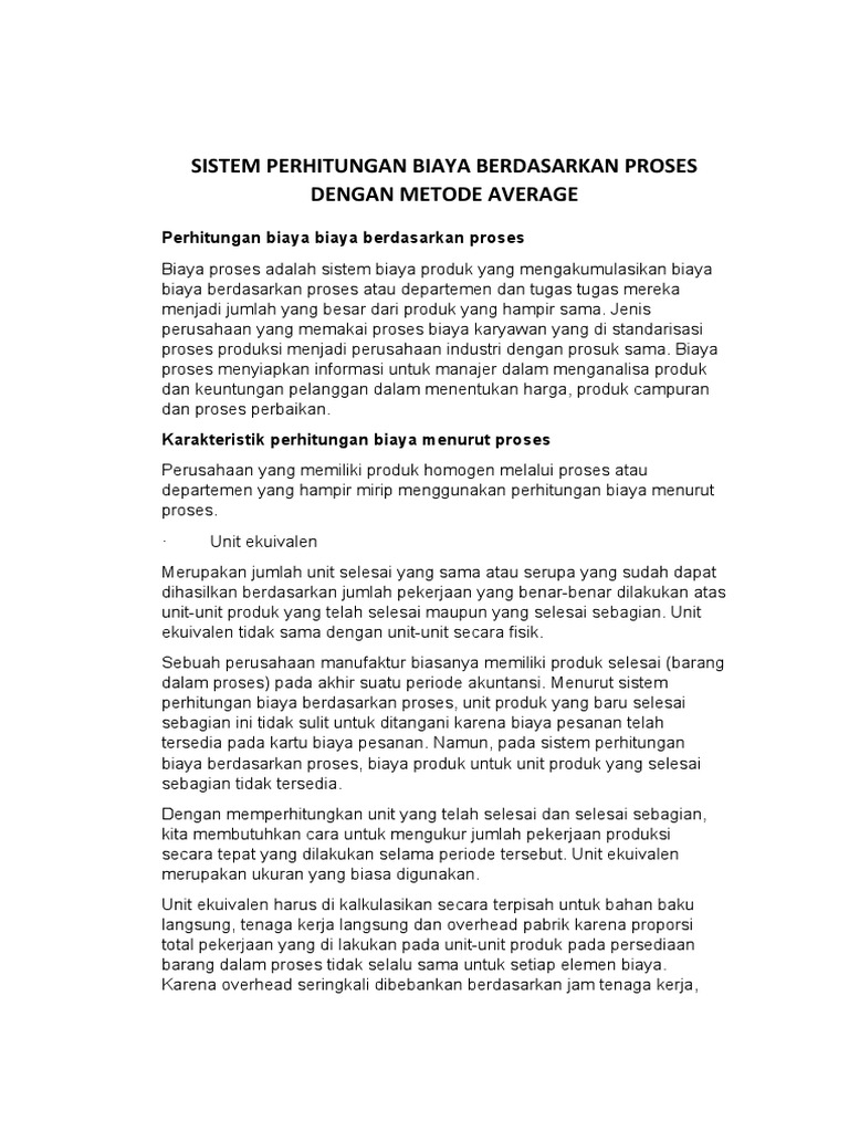 Sistem Perhitungan Biaya Berdasarkan Proses Dengan Metode Average ...
