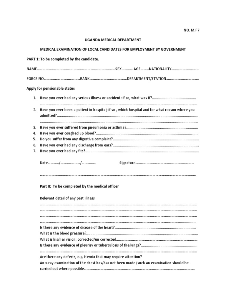 Medical Form 7 For Upf Employment | PDF | Medicine | Diseases And Disorders
