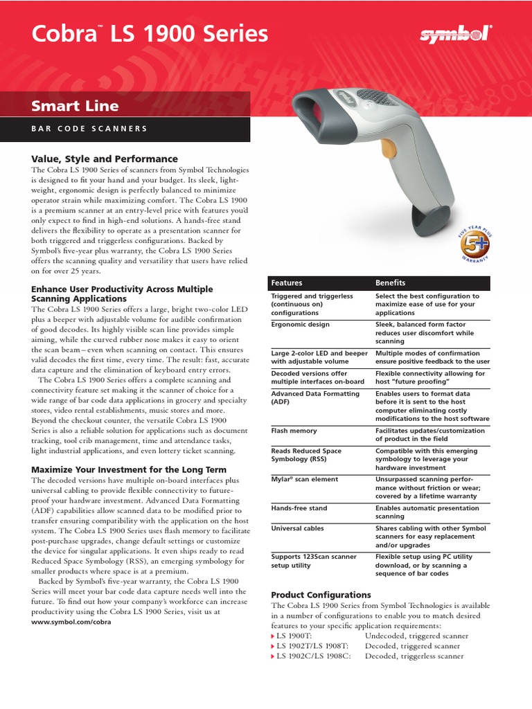 Cobra LS 1900 Series: Smart Line | PDF | Barcode | Image Scanner
