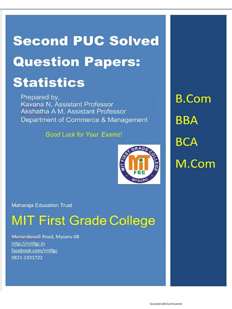 Second PUC Statistics Solved Question Papers | PDF