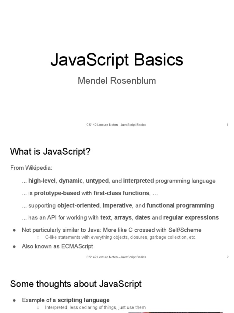 Javascript Basics: Mendel Rosenblum | PDF | Scope (Computer Science) | Java Script