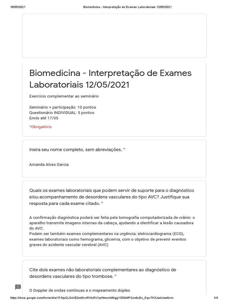Biomedicina - Interpretação de Exames Laboratoriais 12-05-2021 | PDF ...