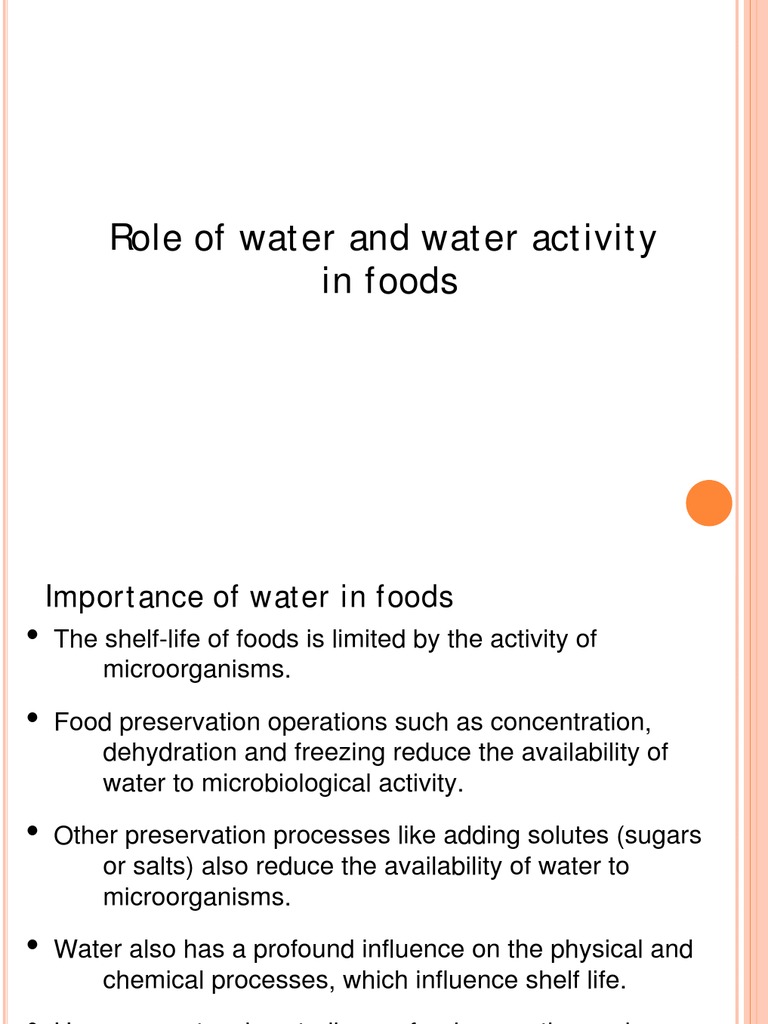Importance of Water Activity in Food | PDF | Shelf Life | Food Preservation