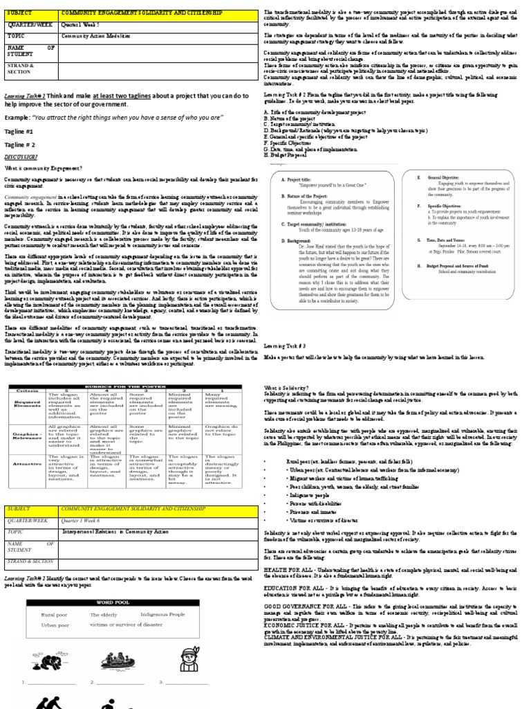 CESC Task Sheet Week 5 and 6 | PDF | Service Learning | Community