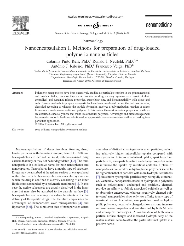 Nano Encapsulation I. Methods For Preparation of Drug-Loaded Polymeric ...