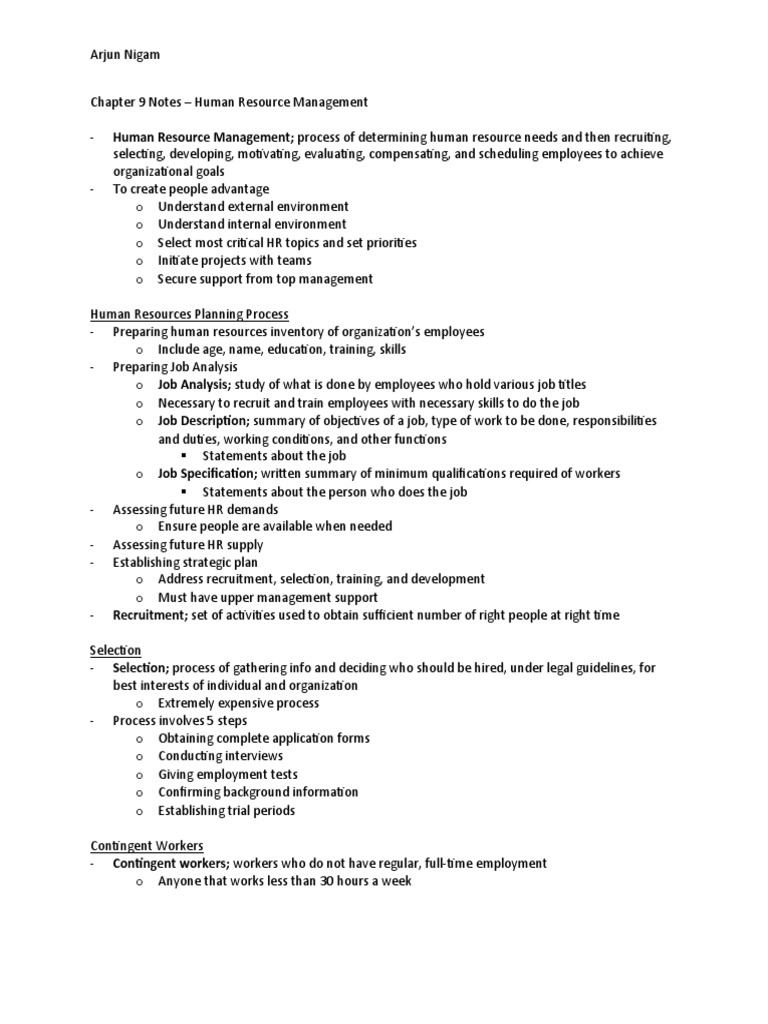 Chapter 9 Notes | PDF | Human Resources | Human Resource Management