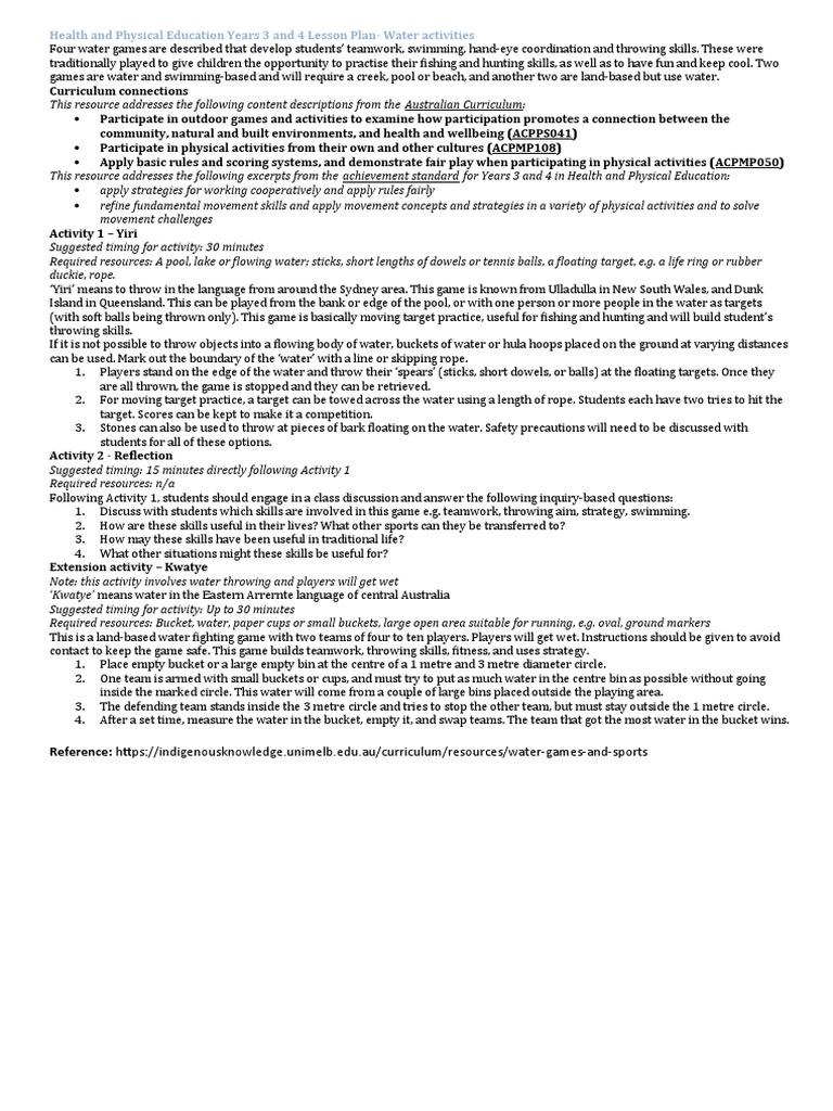 Indigenous Lesson Plans Pe | PDF | Sports & Recreation