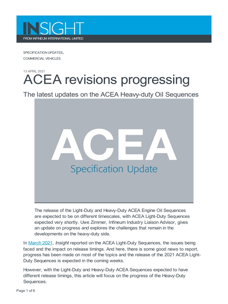 ACEA Revisions Progressing | PDF | Motor Oil | Mechanical Engineering