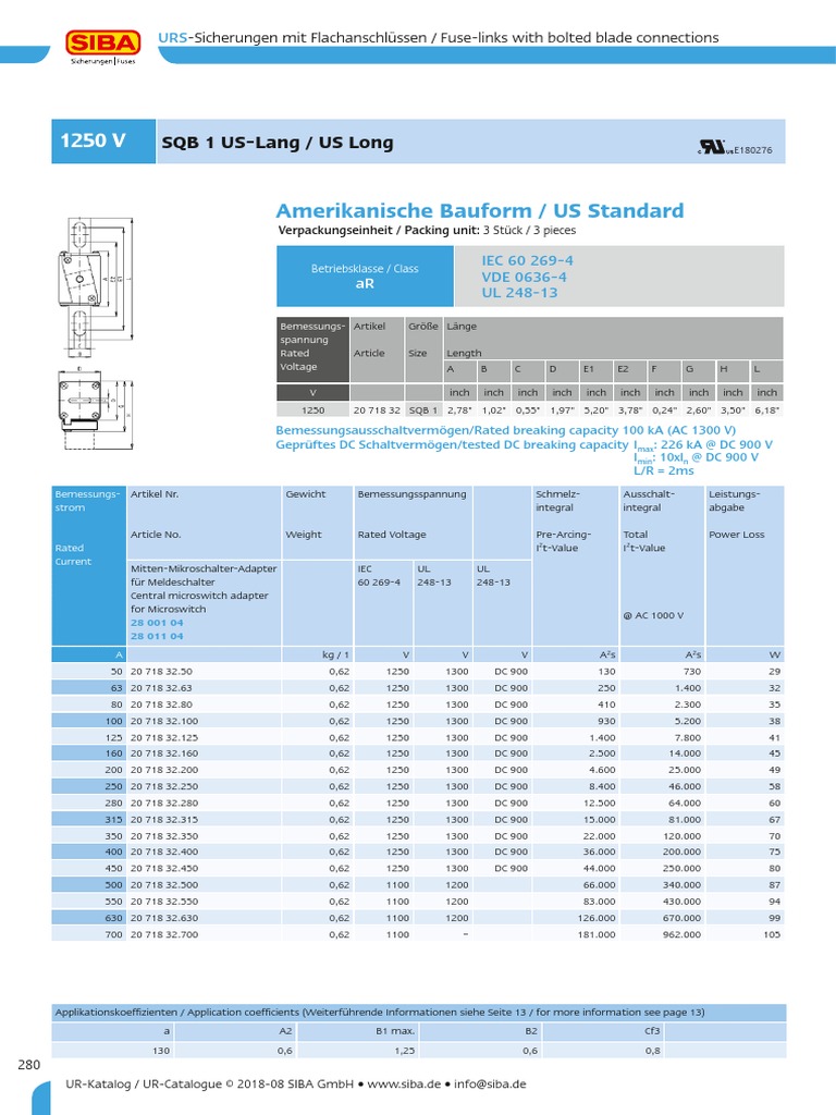 Amerikanische Bauform / US Standard: SQB 1 US-Lang / US Long | PDF