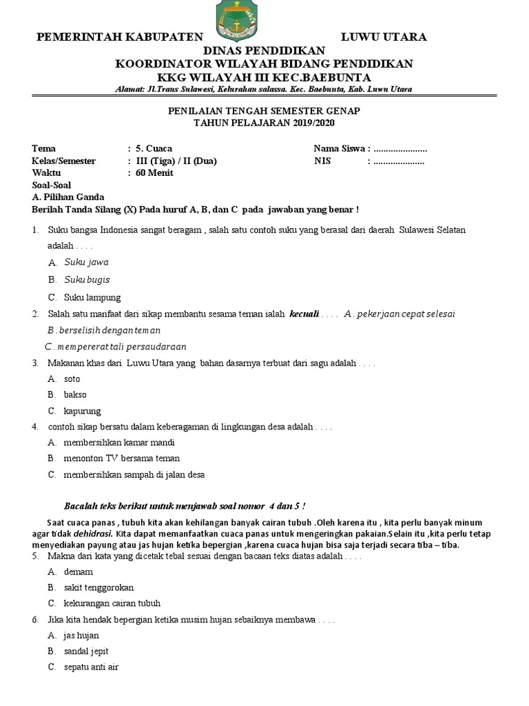 Soal Tema 5 Kelas 3 | PDF