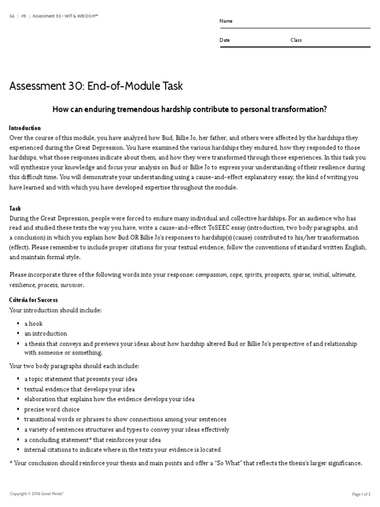 Assessment 30: End-of-Module Task: How Can Enduring Tremendous Hardship ...