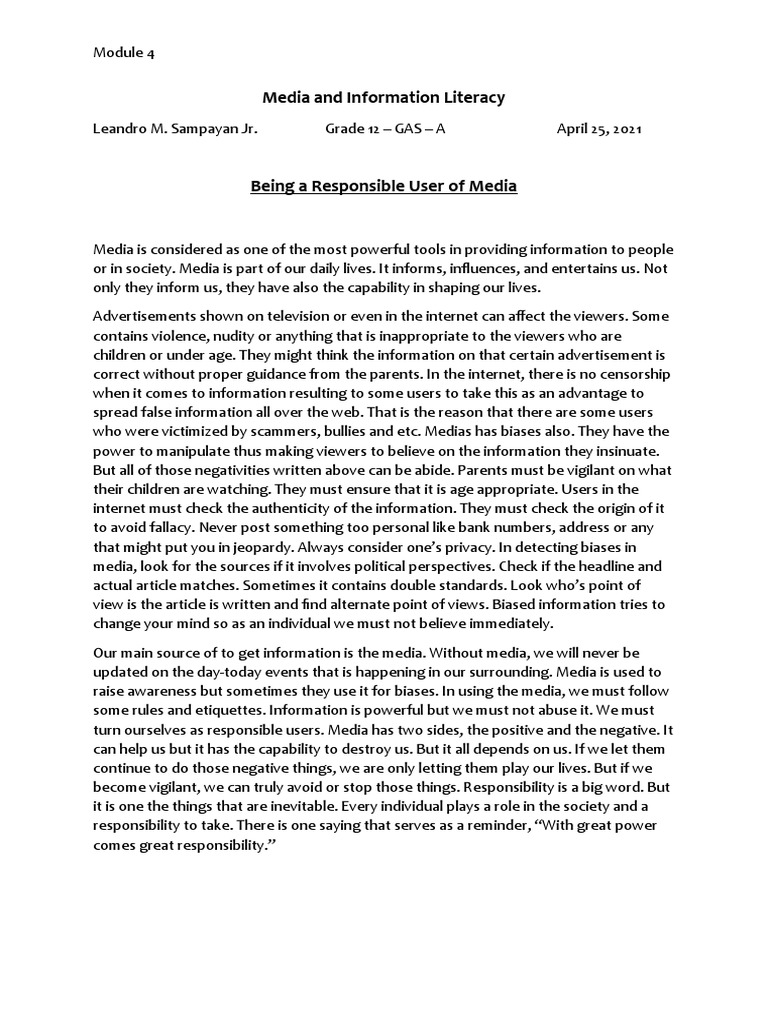 Media and Information Literacy | PDF | Internet | Bias