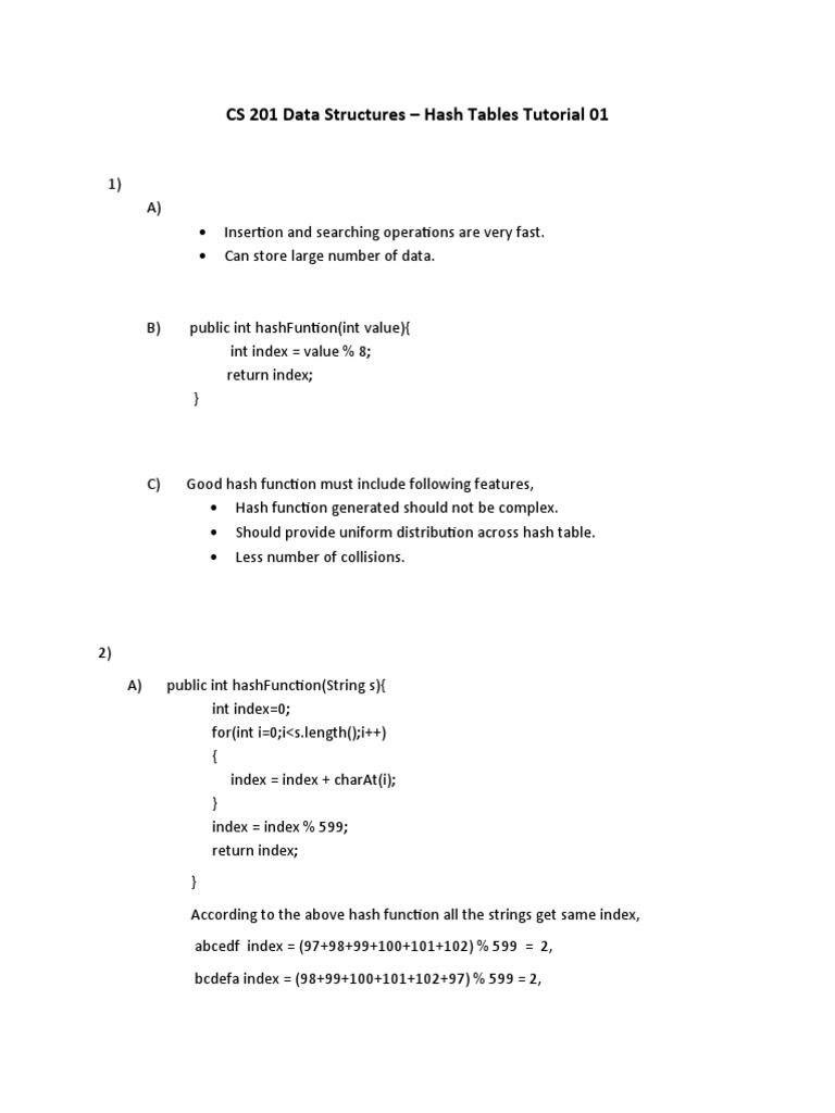 CS201 Hash Tables Tutorial - Fast Insertion and Searching | PDF | Theoretical Computer Science ...
