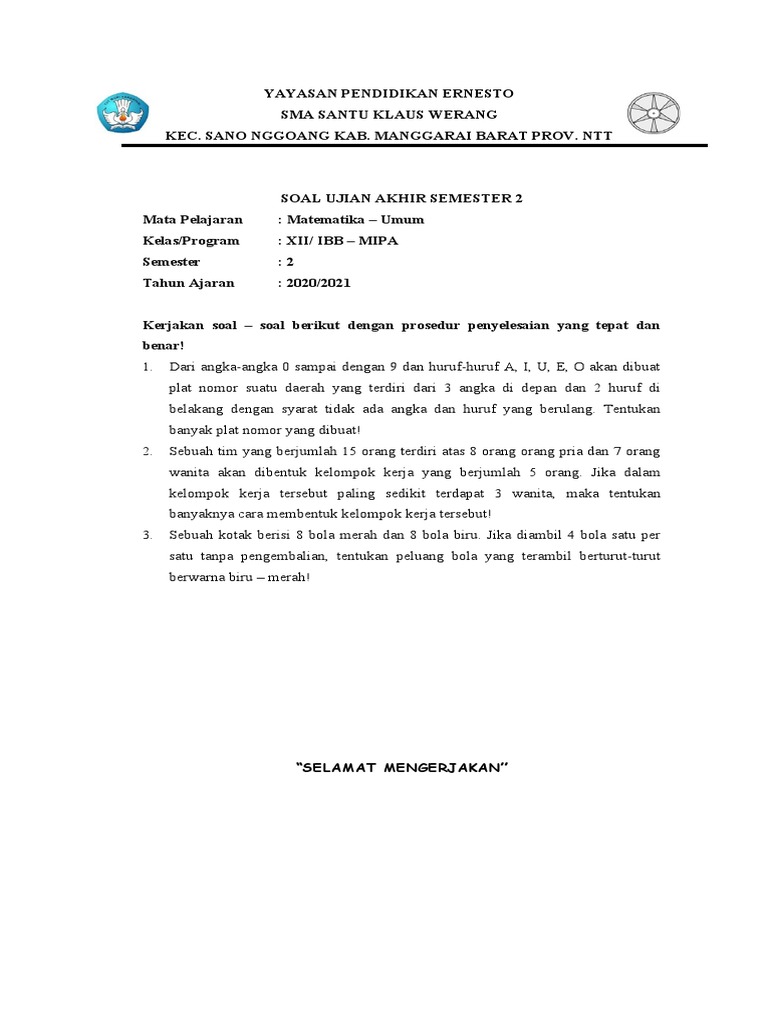 Soal Uas 2 Math Wajib | PDF