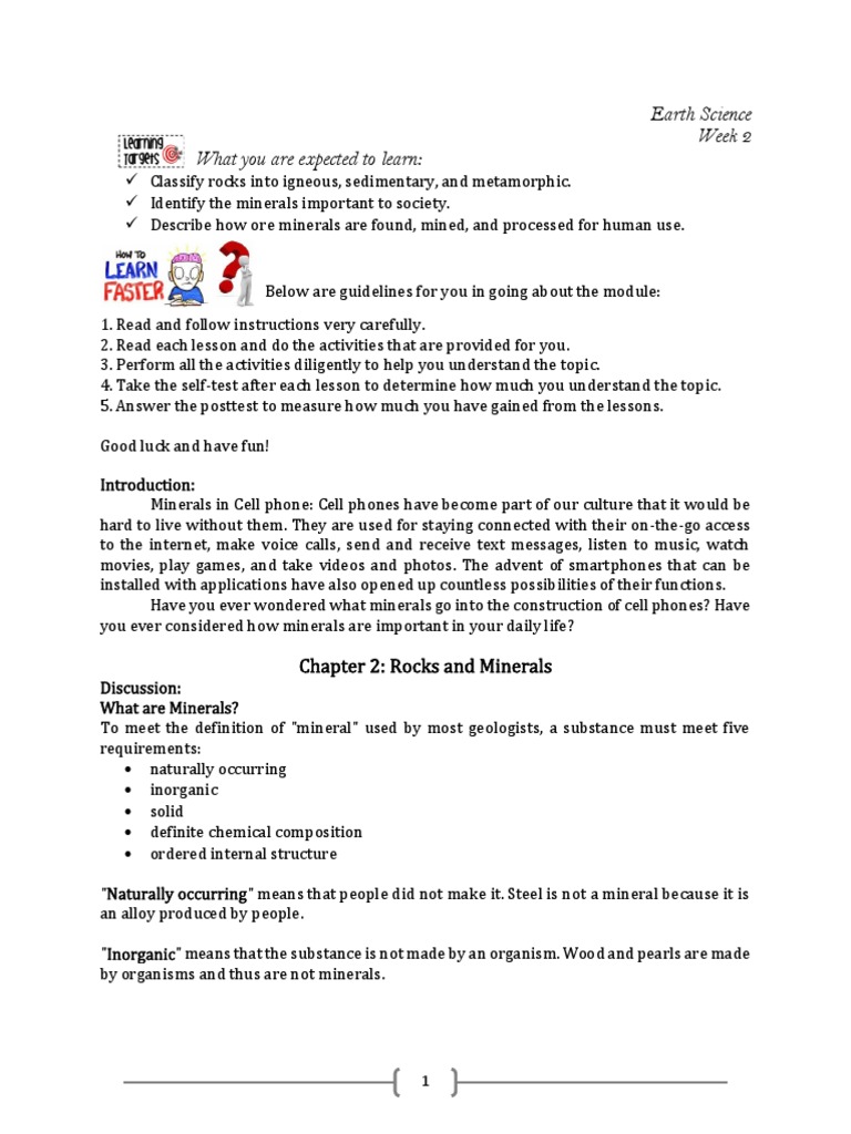 Earth Science Week 2 What You Are Expected To Learn:: Chapter 2: Rocks ...