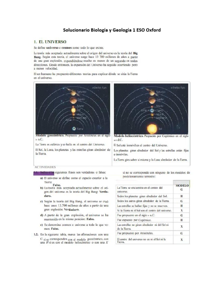 Solucionario Biología y Geología 1 ESO Oxford | PDF