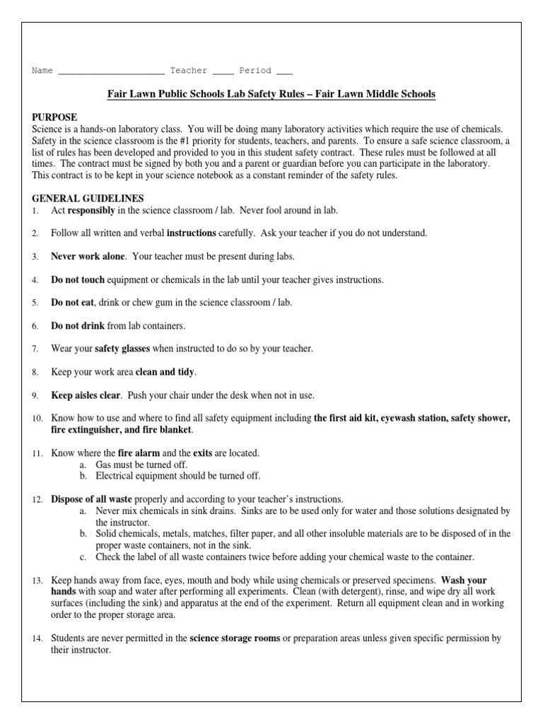 Lab Safety Rules for Middle School | PDF | Laboratories | Classroom