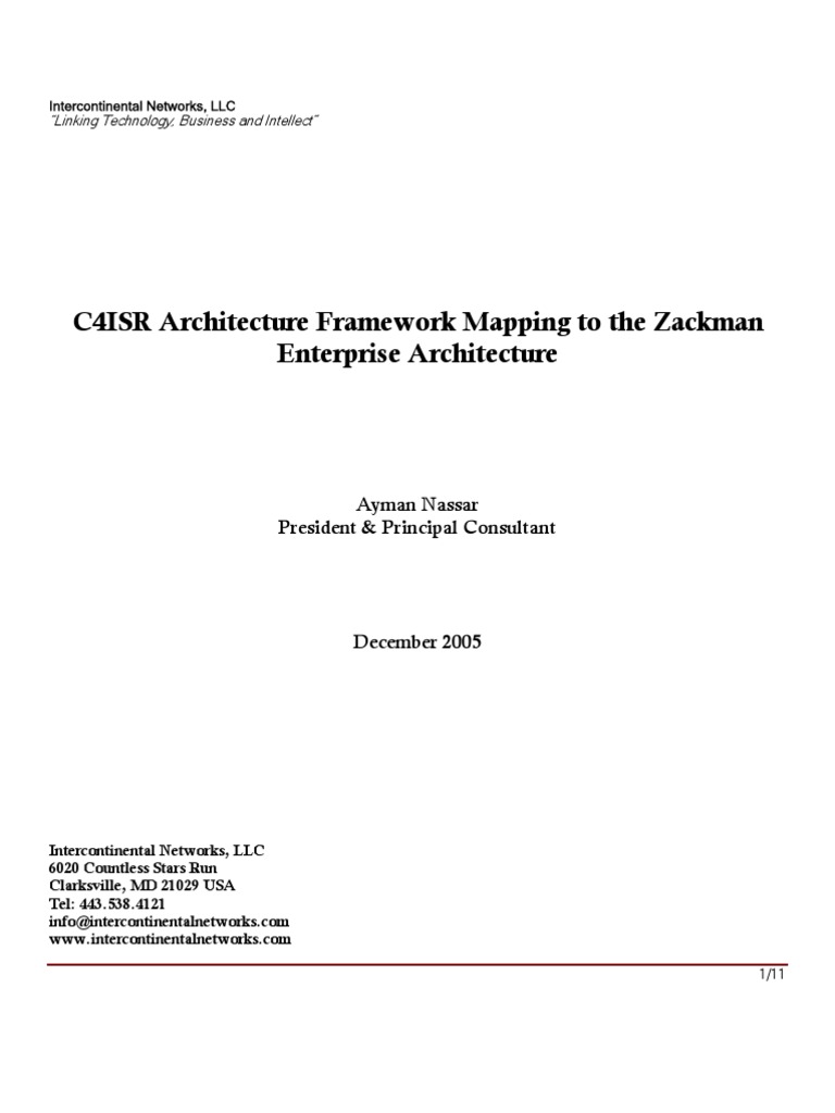 C4ISR Architecture Framework Mapping To The Zackman Enterprise Architecture | PDF | Computer ...