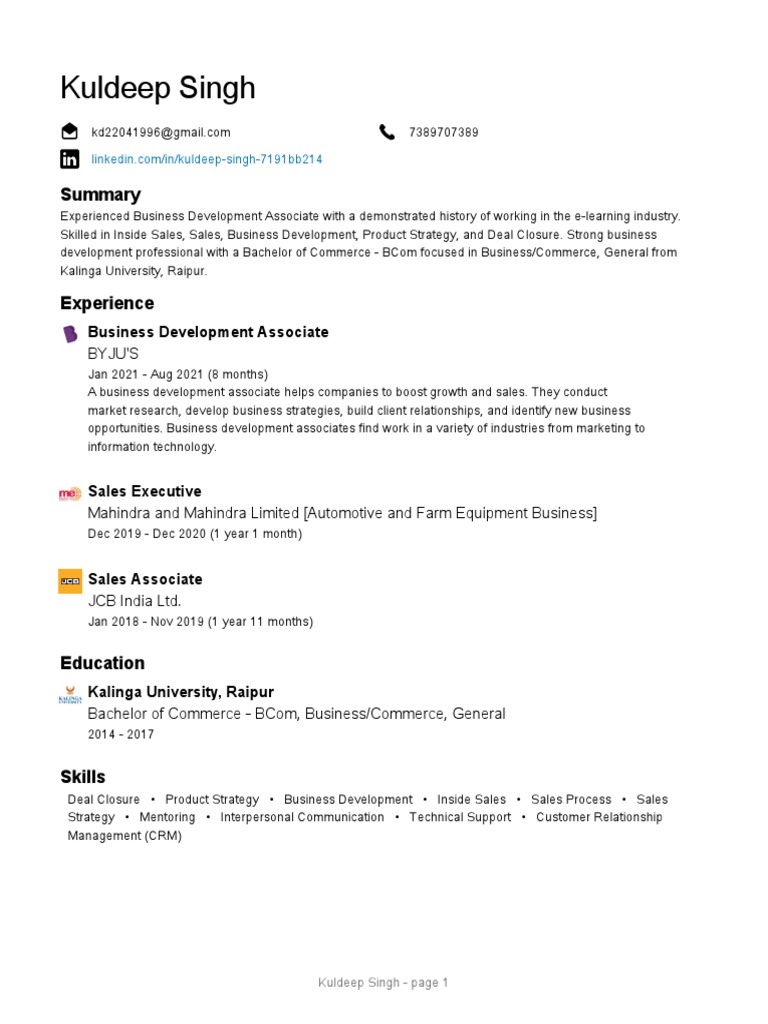 Kuldeep Singh: Business Development Associate | PDF