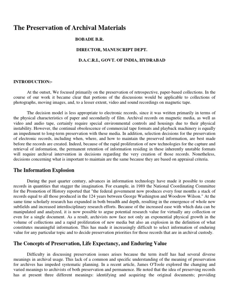 The Preservation of Archival Materials | PDF | Preservation (Library ...