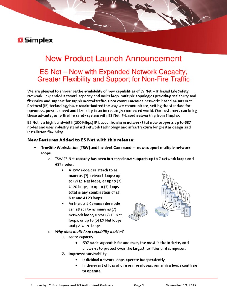 Simplex ES Net 1-2 Launch Bulletin | PDF | Computer Network | Network Topology