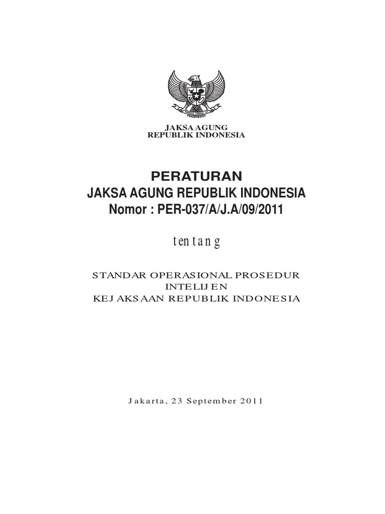 Sop Intel - Perja Nomor Per-037 - 2011 | PDF | Hukum