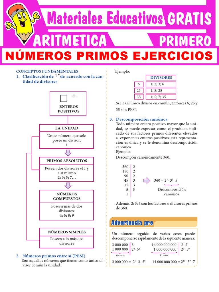 Números Primos Ejercicios para Primer Grado de Secundaria | PDF ...