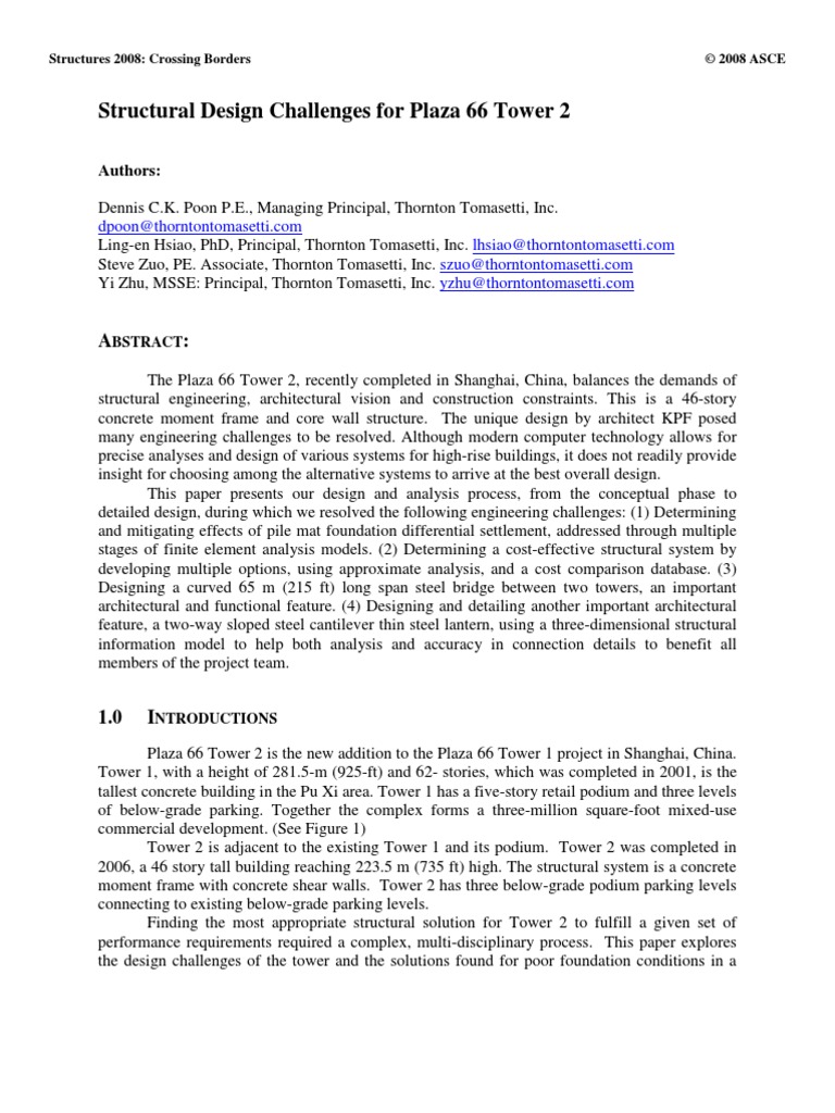 Plaza 66 Tower 2 Structural Design Challenges | PDF | Deep Foundation ...