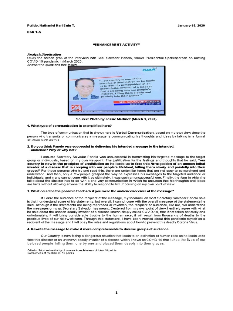 ENHANCEMENT ACTIVITY (Purposive Communication) | PDF | Communication