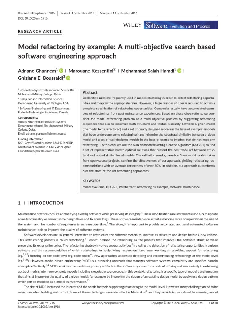 Model Refactoring By Example A Multi Objective Search Based Pdf Mathematical Optimization
