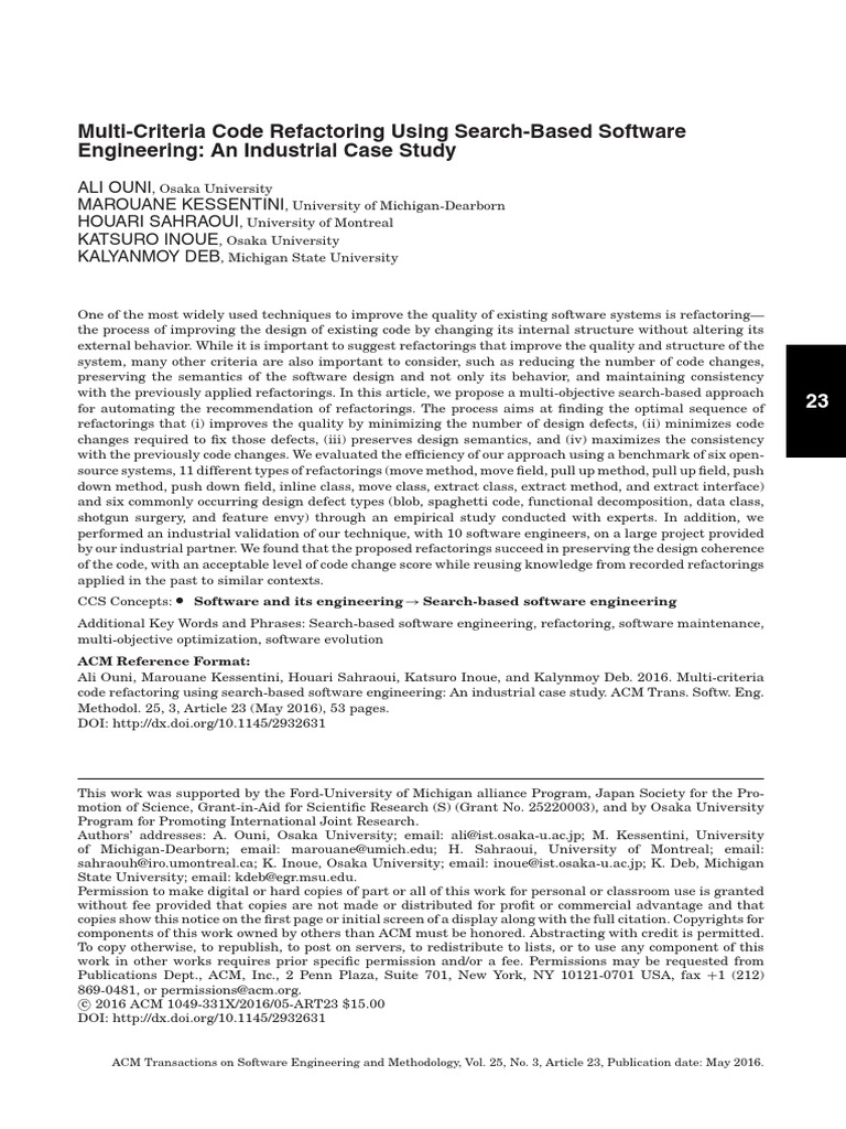 Multi-Criteria Code Refactoring Using Search-Based Software Engineering ...