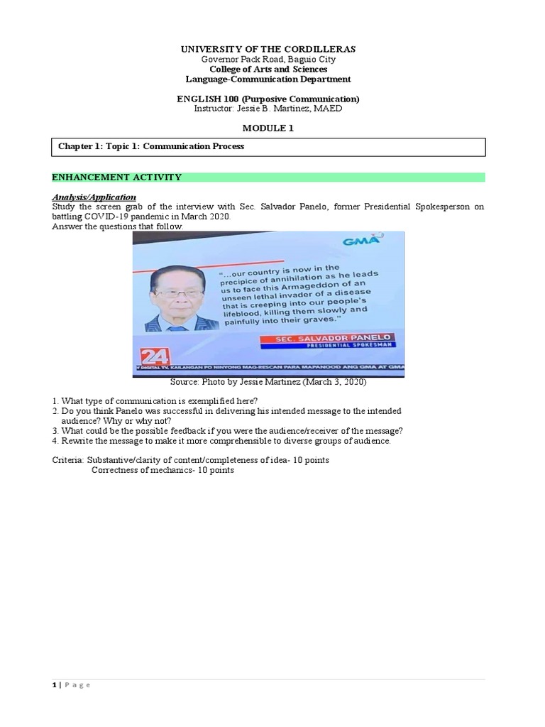 Module 1 (Topic 1) Enhancement Activity (Communication Process) | PDF