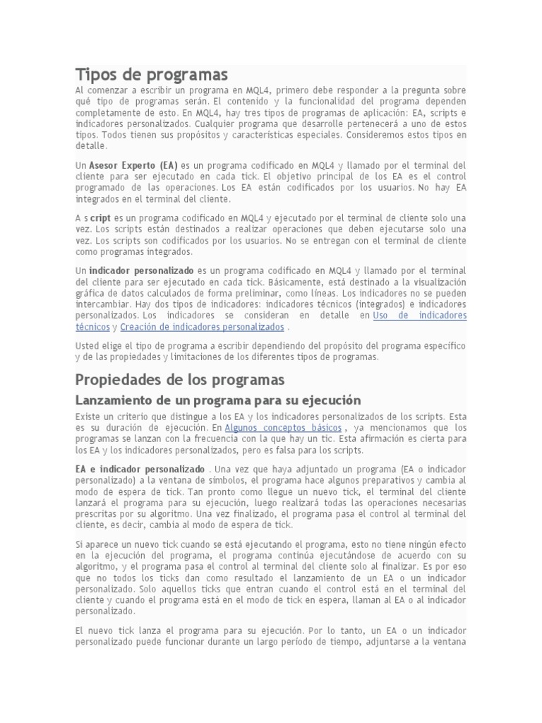 Tipos de Programas MQL4 | Descargar gratis PDF | Interfaz de línea de ...