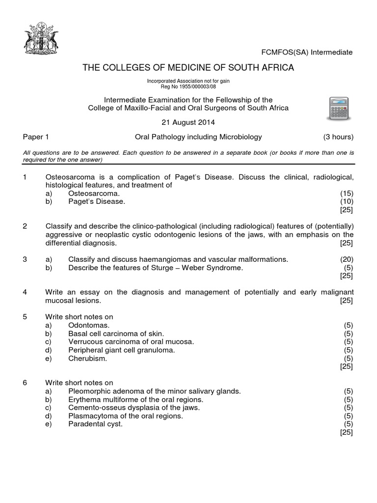 FCMFOS (SA) Intermediate Past Papers - 2014 2nd Semester 19-4-2018 | PDF | Oral And ...