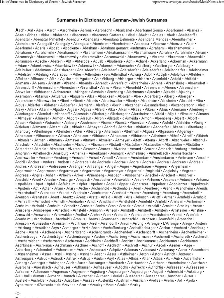 AVOTAYNU - List of Surnames in Dictionary of German-Jewish Surnames | PDF