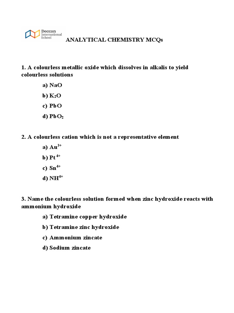 Analytical Chemistry MCQs Overview | PDF | Hydroxide | Sodium Hydroxide