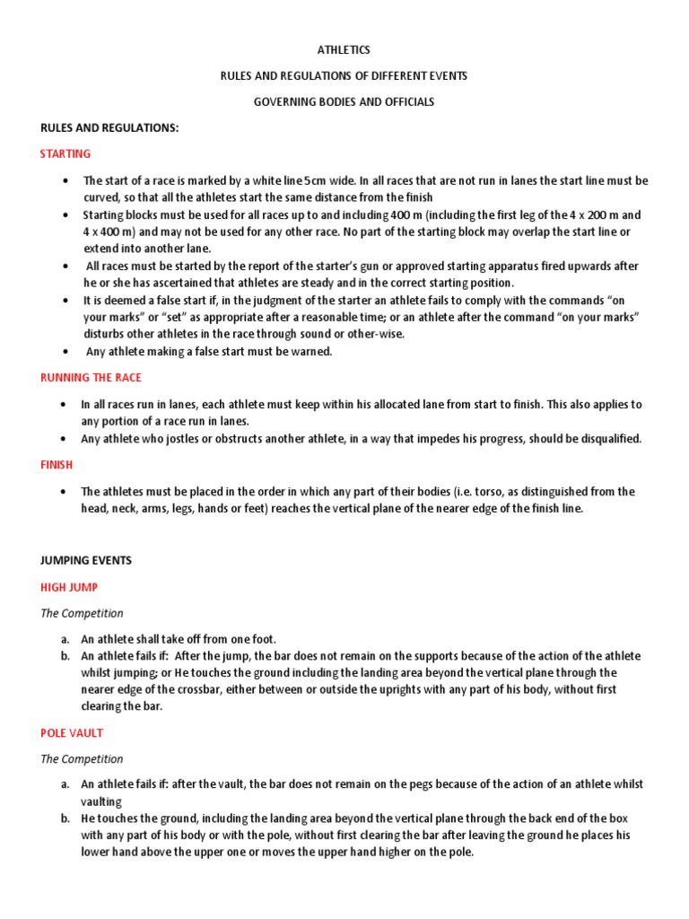 Basic Rules and Regulations Athletics1 | PDF | Track And Field | Referee