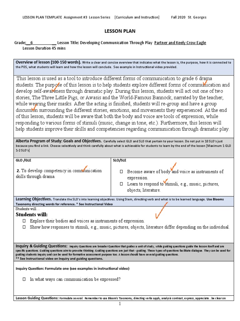 Cory Grinton and Keely Crow Eagle Lesson Plan Template | PDF | Lesson ...