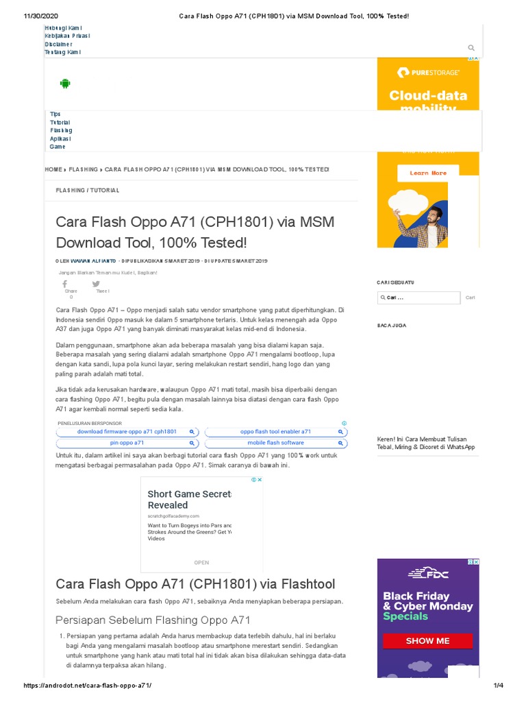 Cara Flash Oppo A71 (CPH1801) Via MSM Download Tool, 100% Tested! | PDF