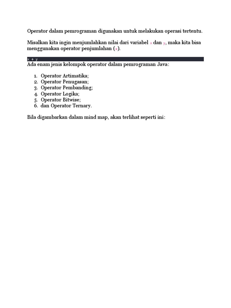 Jenis-Jenis Operator dalam Java | PDF | Metode & Bahan Ajar | Komputer
