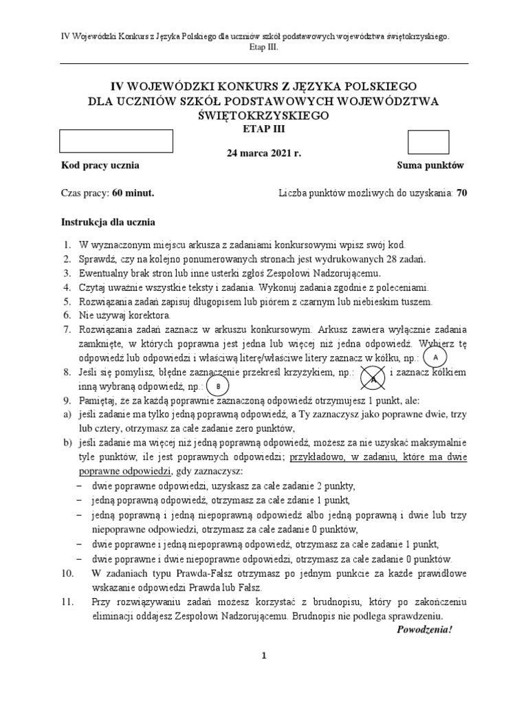 Arkusz - III - Etap - IV - WK Z Jezyka Polskiego | PDF