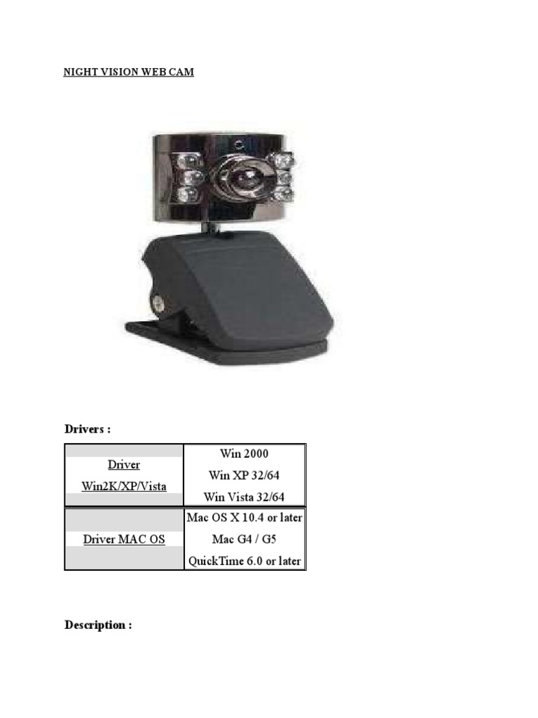 Night Vision Web Cam: Drivers | PDF | Camera | Pixel