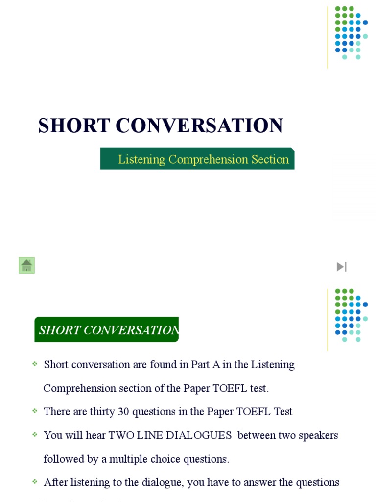 Short Conversation Listening | PDF | Reading Comprehension | Conversation