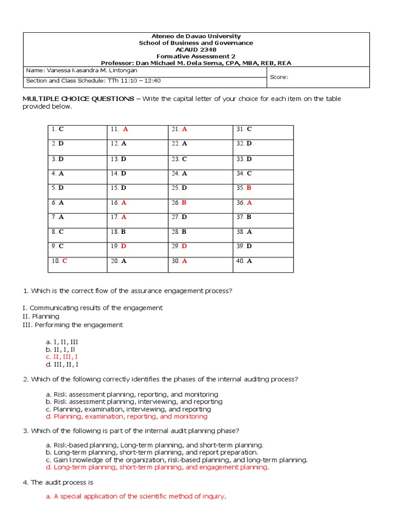 Formative Assessment 2 On ACAUD 2348 | PDF | Audit | Internal Control