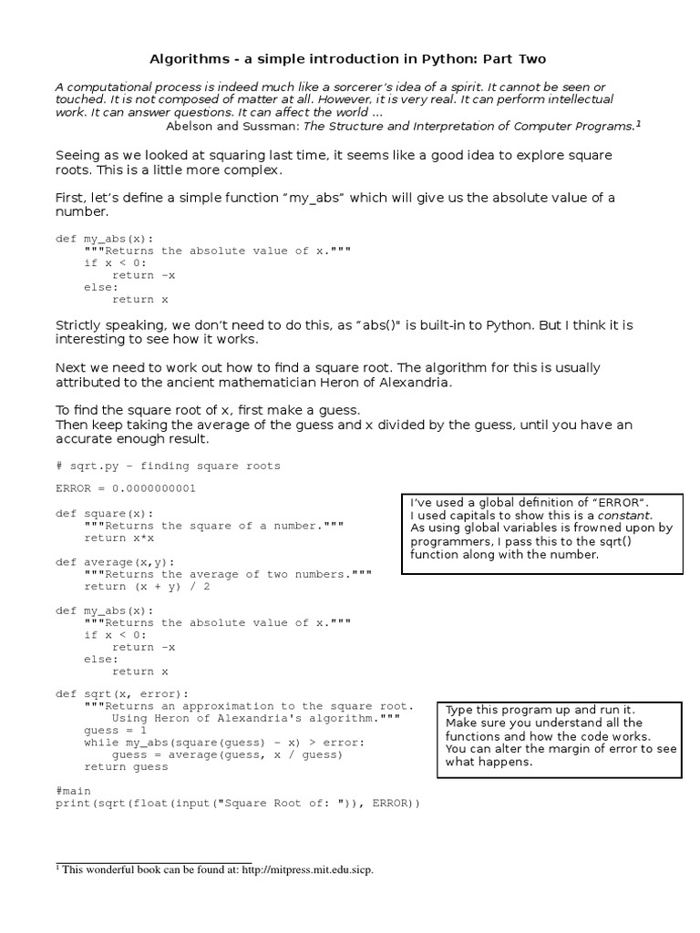 Algorithms - A Simple Introduction in Python: Part Two | PDF | Square Root | Applied Mathematics